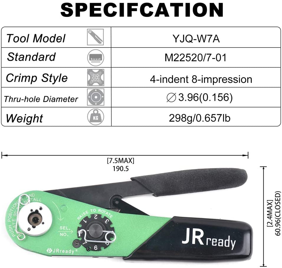 JRready ST1049: YJQ-W7A(M22520/7-01) Crimper+13 86 Series Positioners+ – JRDTOOLS